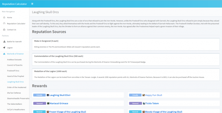 World of Warcraft Reputation Calculator | Ministry of Defense